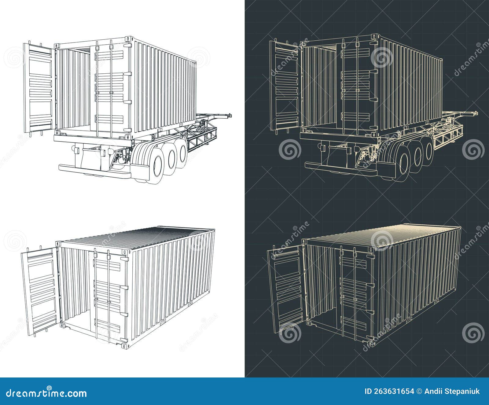 Container trailer drawings stock vector. Illustration of container ...