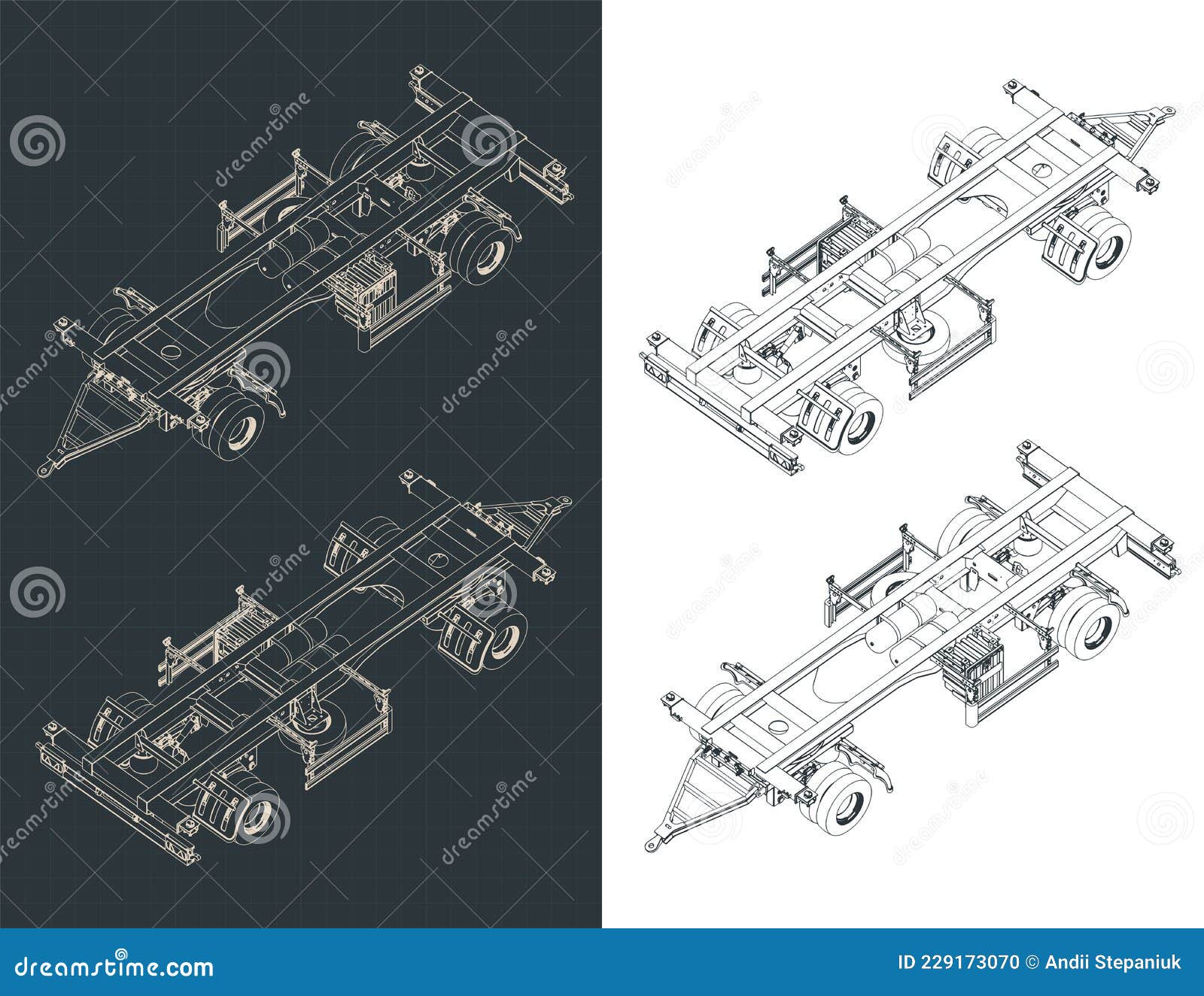 Container Trailer Isometric Blueprints Stock Vector - Illustration of ...