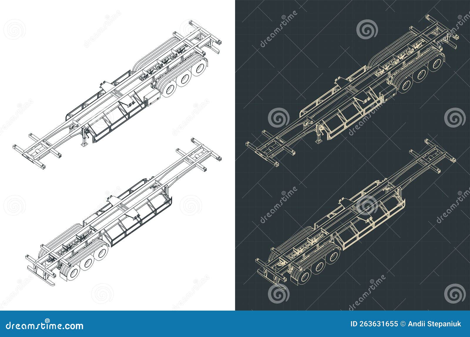 Container Trailer Isometric Blueprints Stock Vector - Illustration of ...