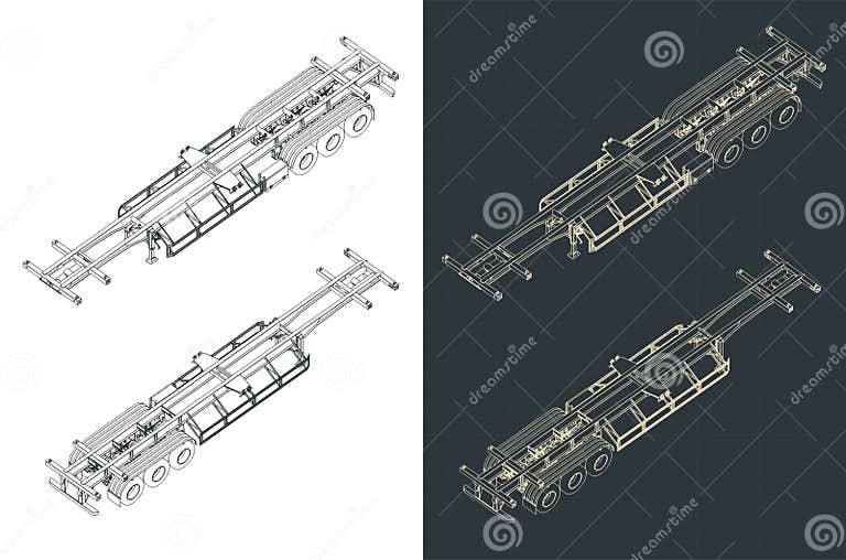 Container Trailer Isometric Blueprints Stock Vector - Illustration of ...