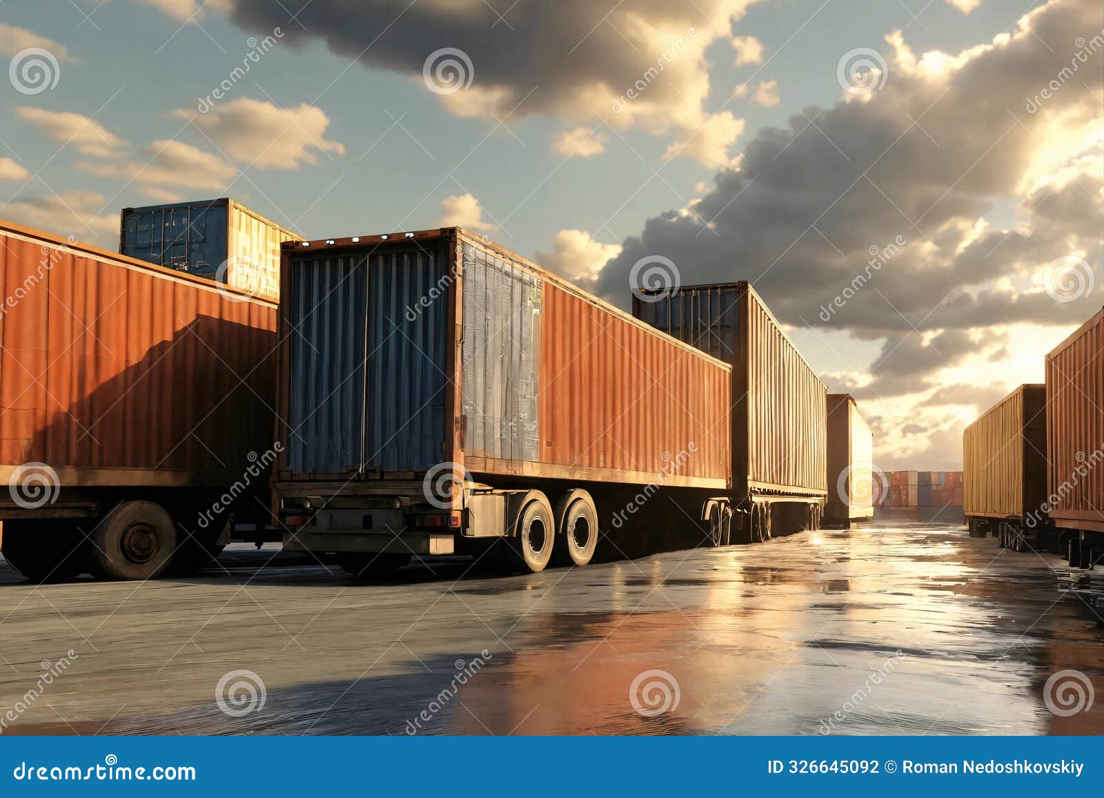 Container Trailers Stands On Loading In Freight Terminal Stock Photo ...