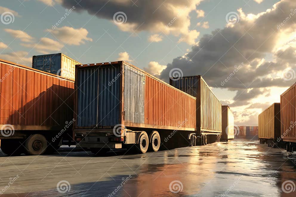 Container Trailers Stands on Loading in Freight Terminal Stock ...