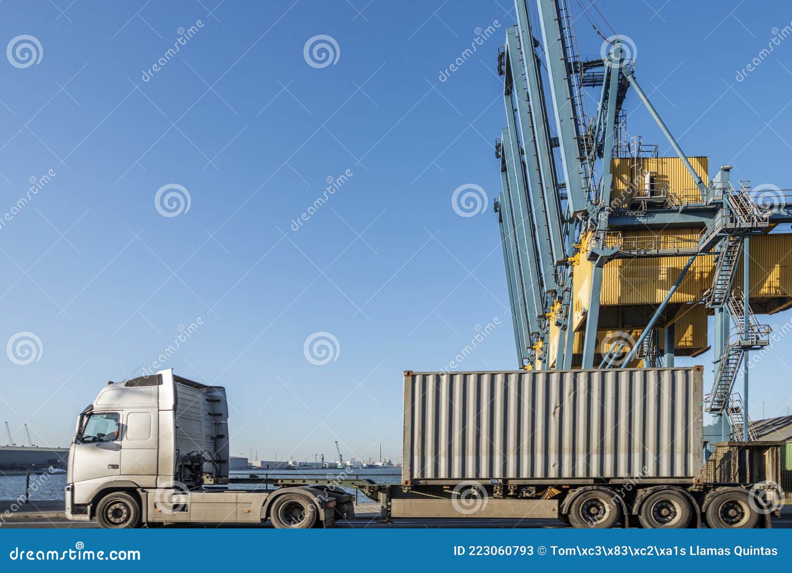 Container Transport Truck Going through the Port Stock Image - Image of ...