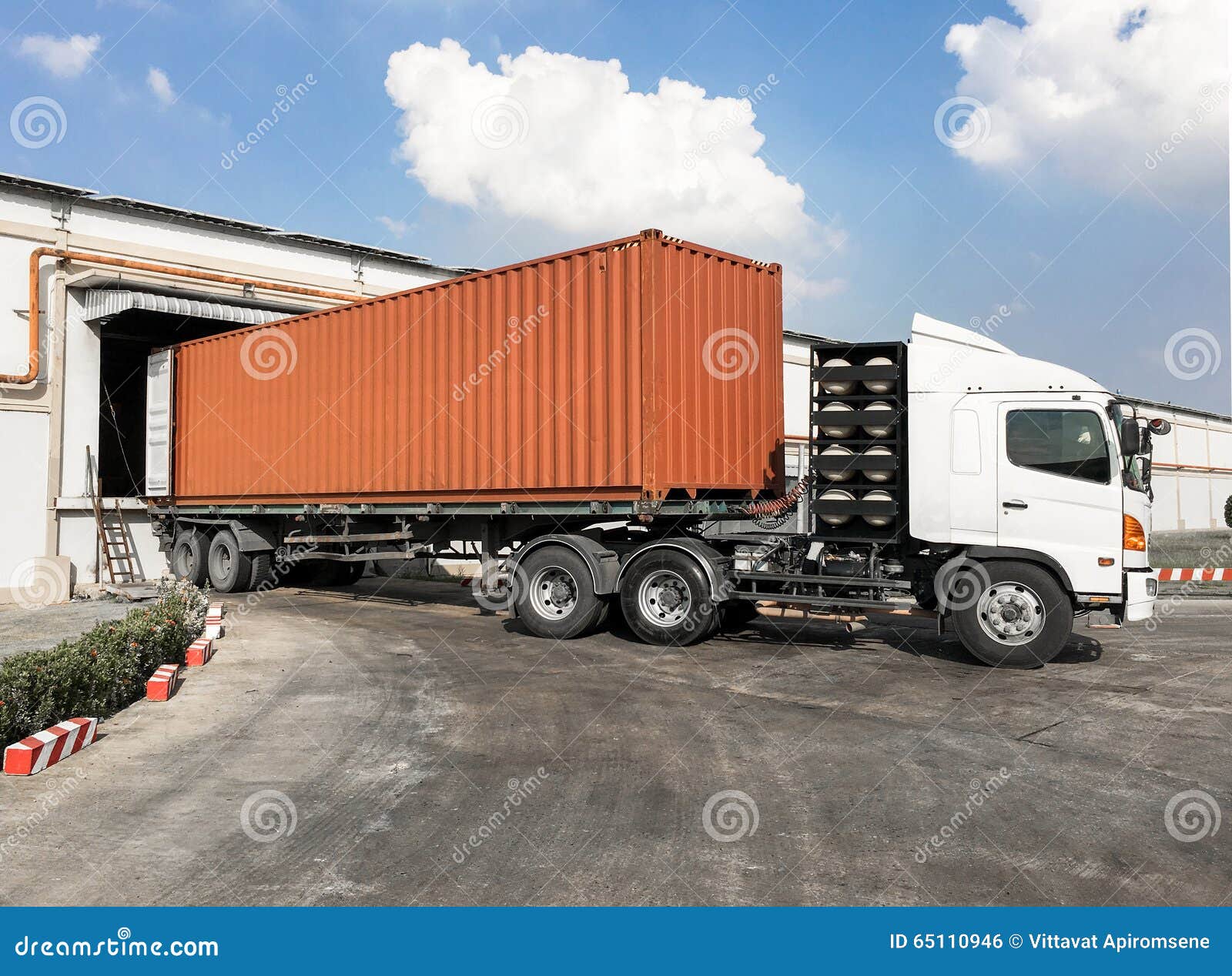 Container Truck Loading Goods at Warehouse Stock Photo - Image of ...