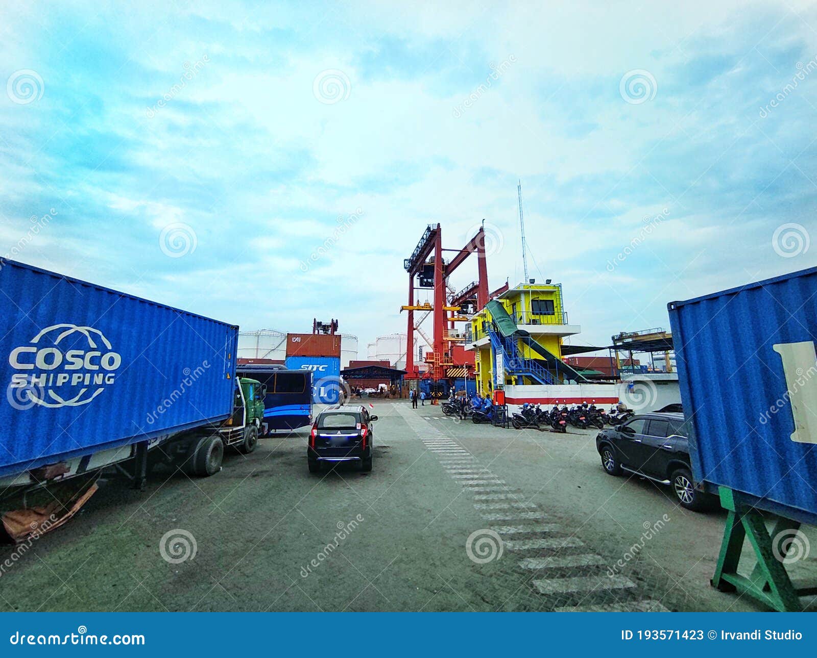 Container Truck Park at the Port Editorial Stock Photo - Image of road ...