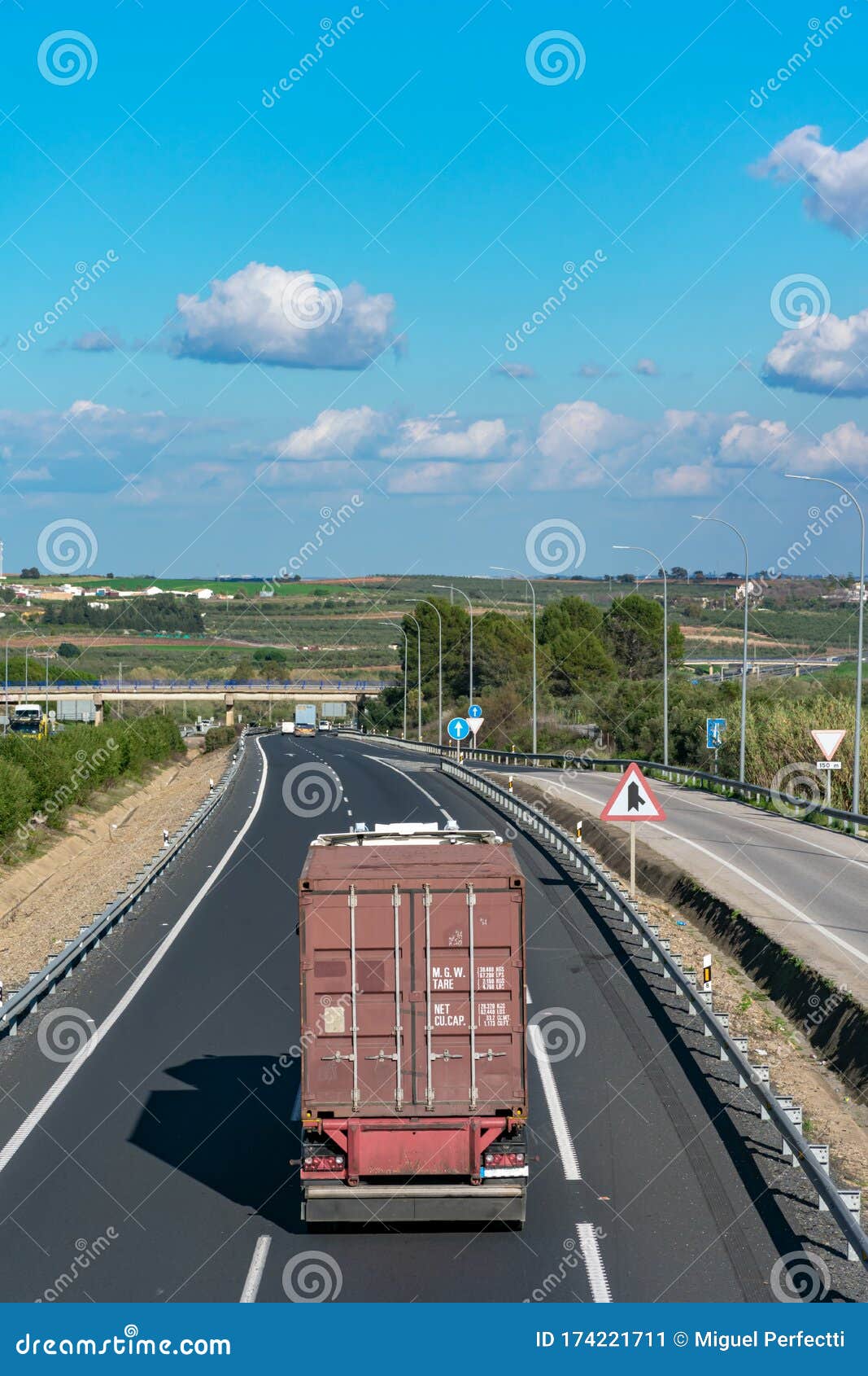 Container Truck Traveling on the Highway Stock Image - Image of ...