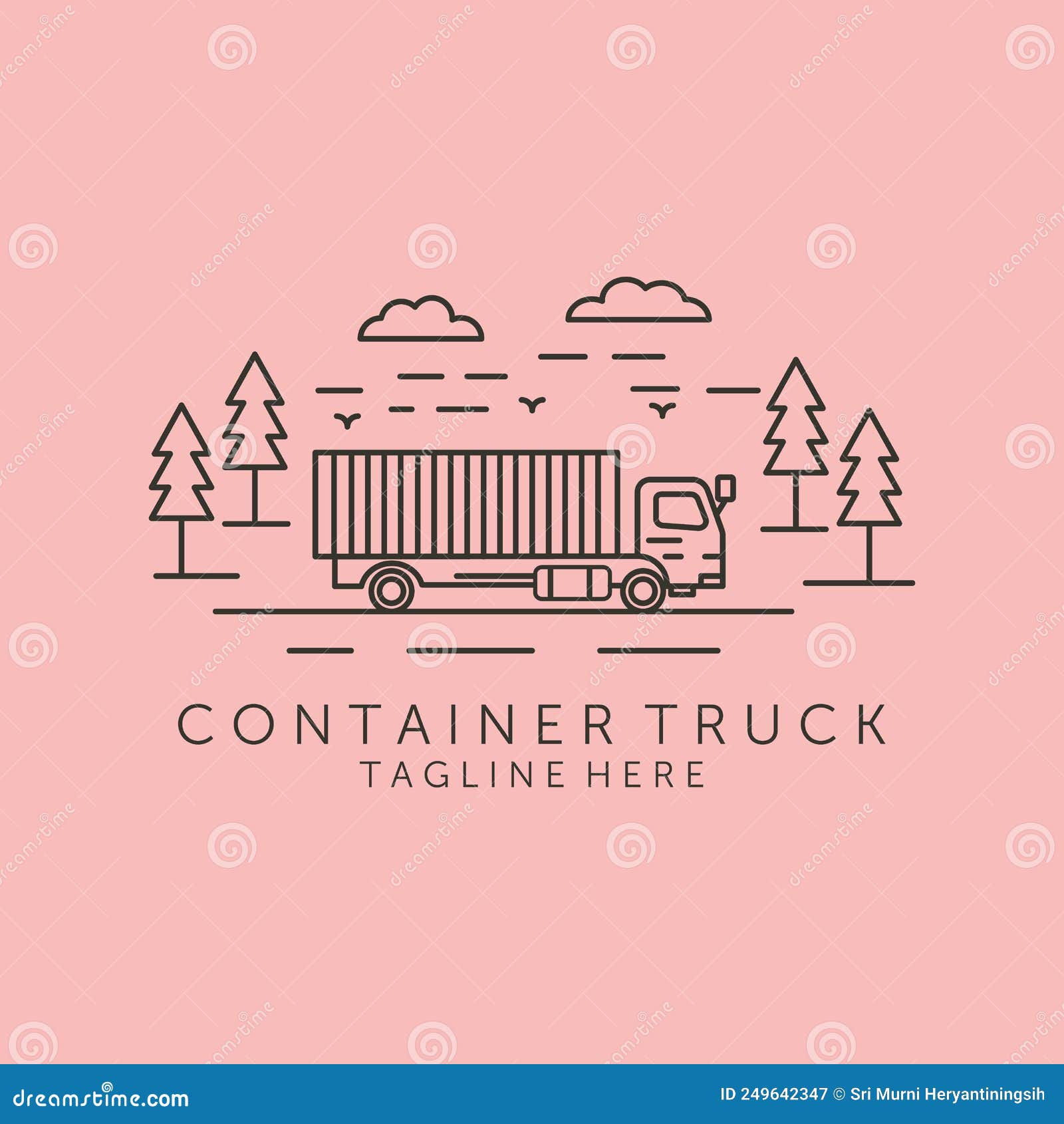 Container Truck and Tree Line Art Logo Vector Symbol Illustration ...