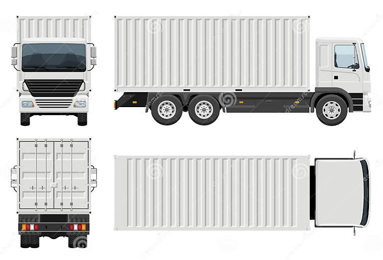Container Truck Vector Template Side, Front, Back, Top View Stock ...