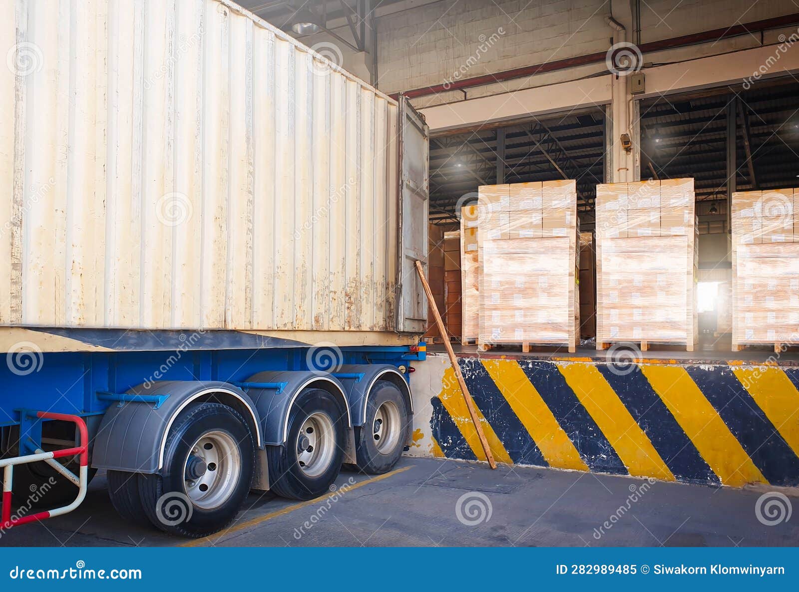 Container Trucks Parked Loading Package Boxes Pallets at Warehouse Dock ...