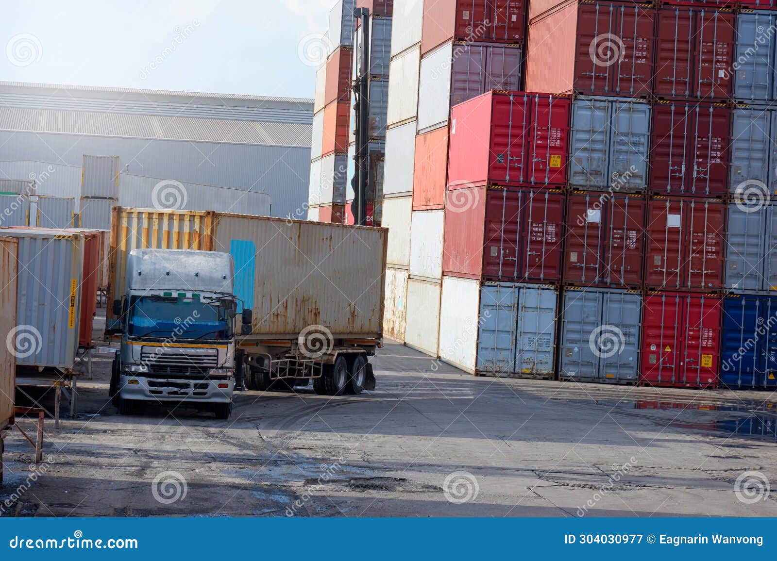 Container Trucks and Container Stacks Stock Image - Image of shipment ...