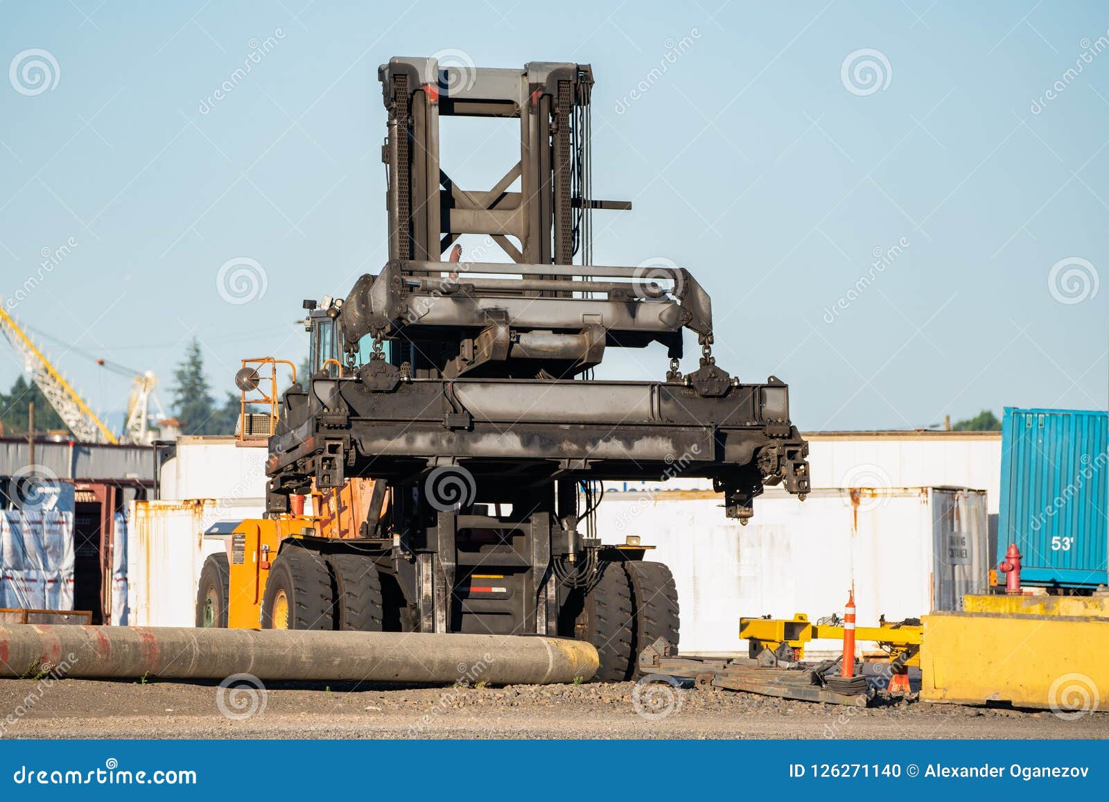 Container Unloading Truck In Logistics Yard., Business Transpotation ...