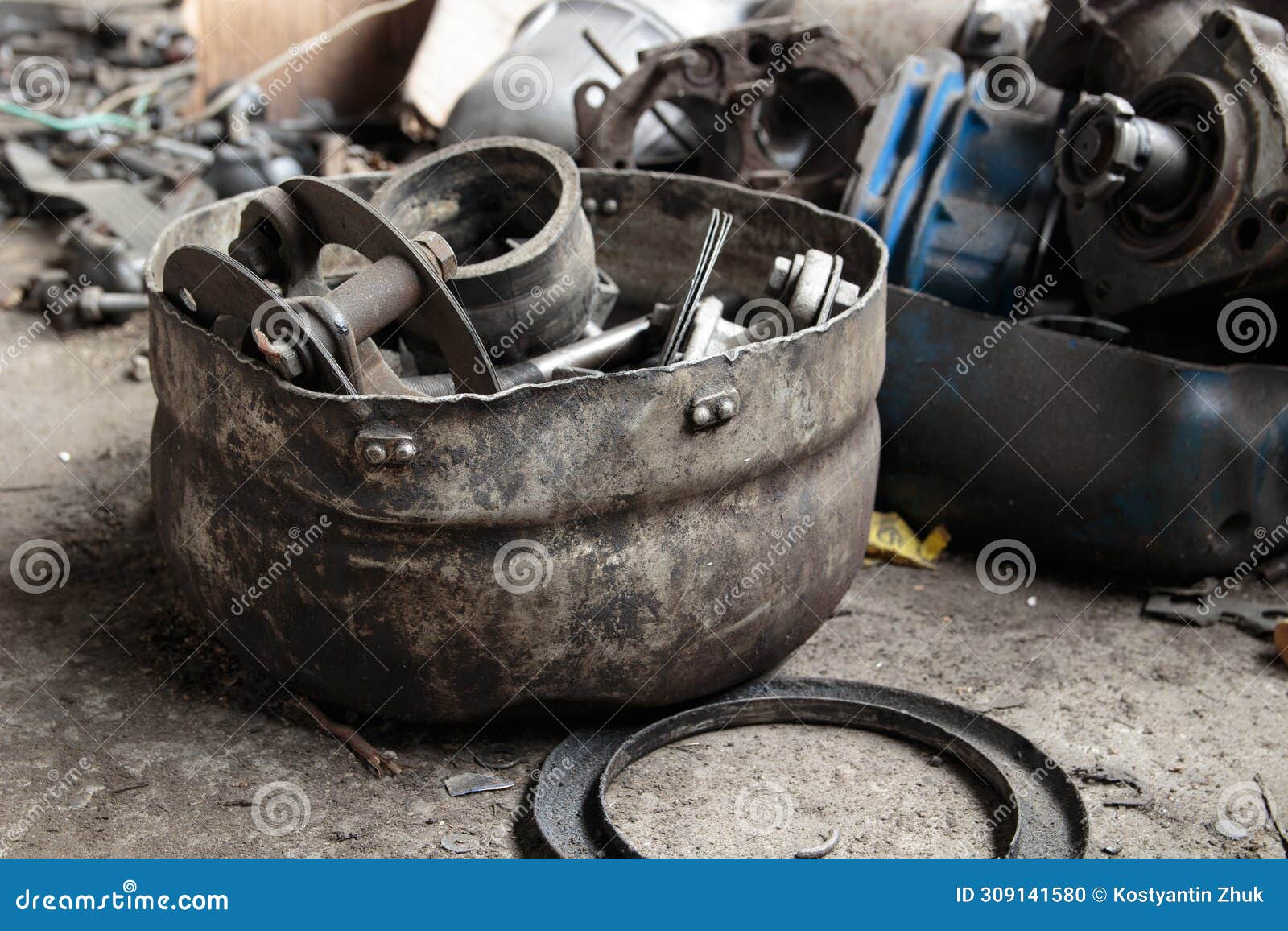 A Container for Used Spare Parts in the Garage Stock Photo - Image of ...