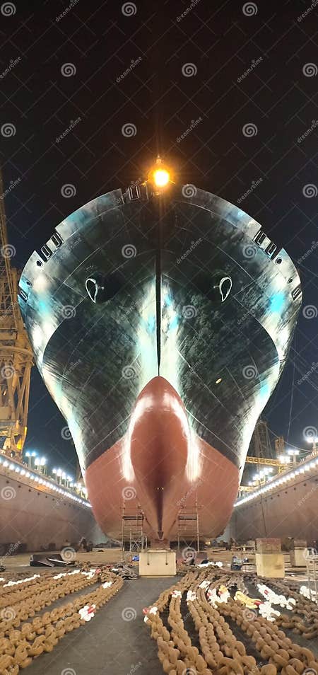 Container Vessel Drydock View from Front after Painting Stock Photo ...