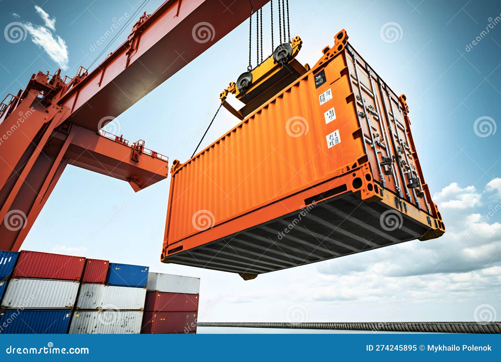 The Container Vessel during Loading at an Industrial Port by Port Crane ...