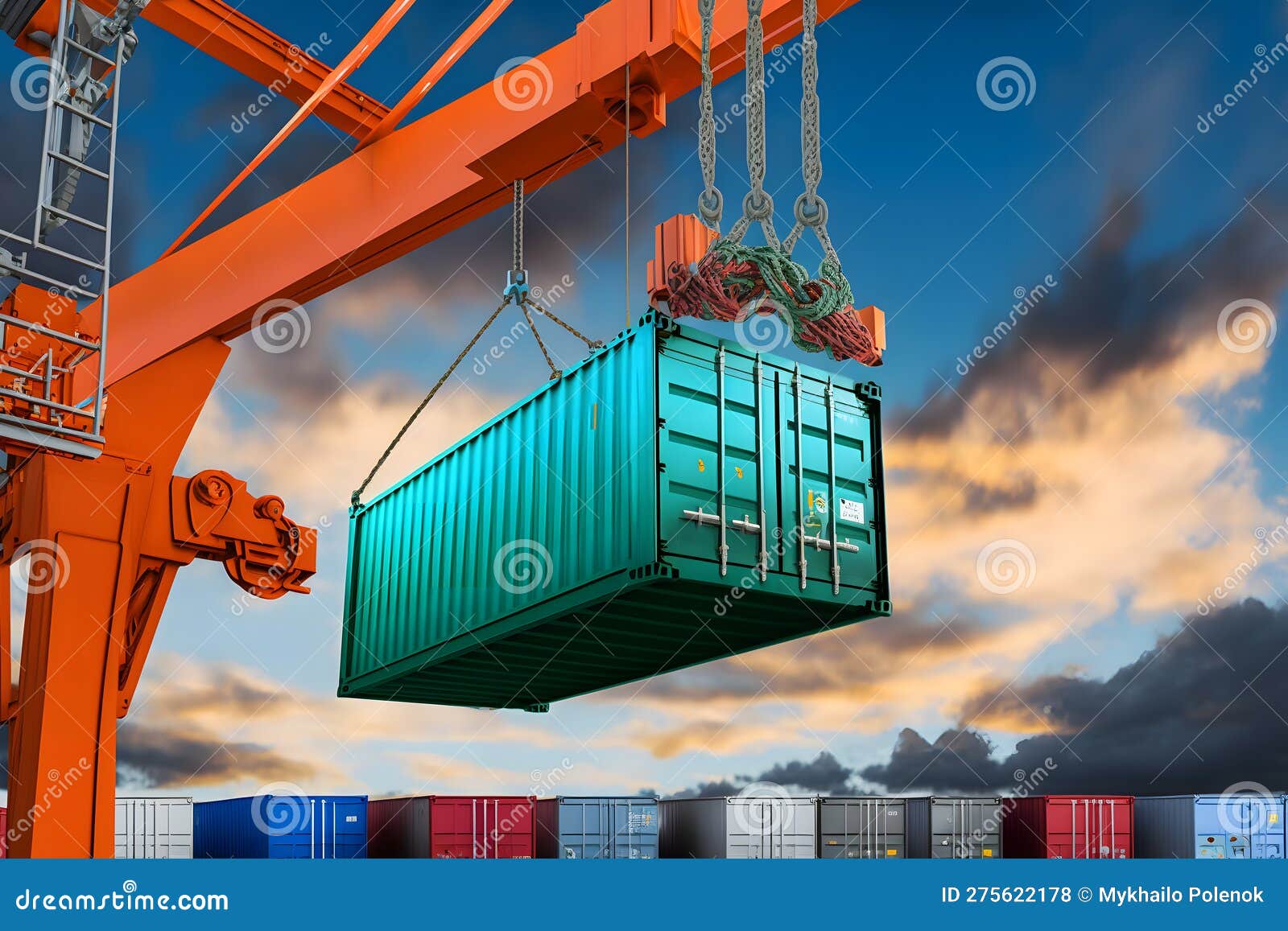 The Container Vessel during Loading at an Industrial Port by Port Crane ...
