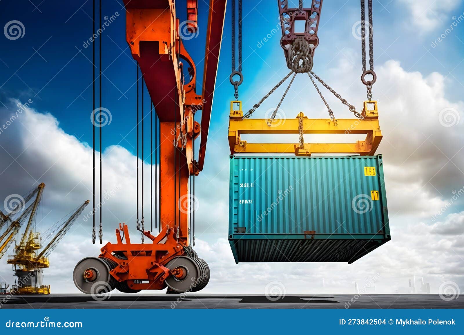 The Container Vessel During Loading At An Industrial Port By Port Crane ...