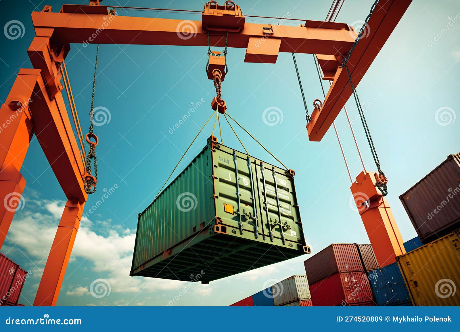 The Container Vessel during Loading at an Industrial Port by Port Crane ...