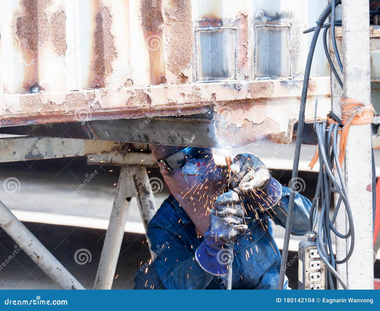 Container Welder and Repair Damage from Packing Stock Photo - Image of ...
