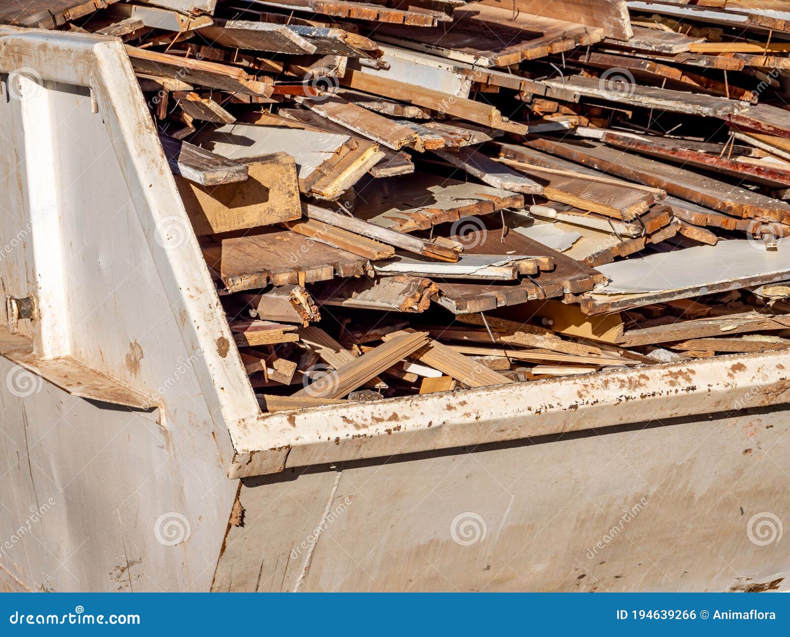 Container with Wood Recycling Rubble Stock Photo - Image of center ...