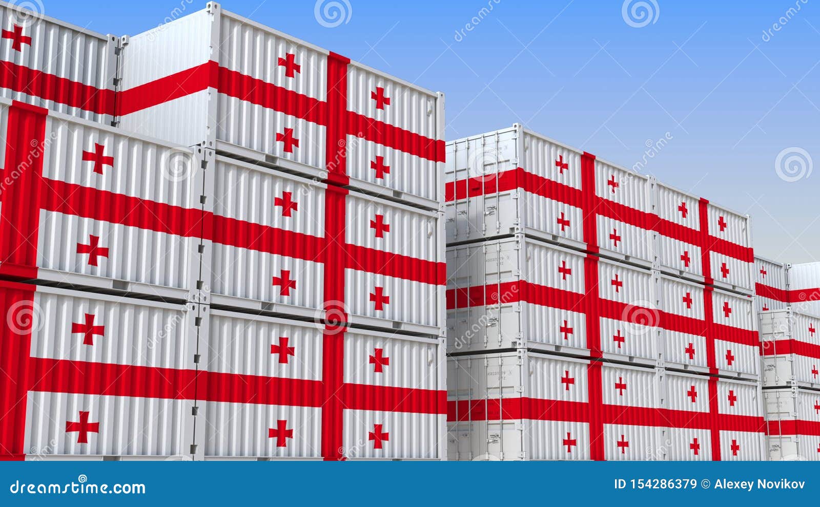 Container Yard Full of Containers with Flag of Georgia. Georgian Export ...