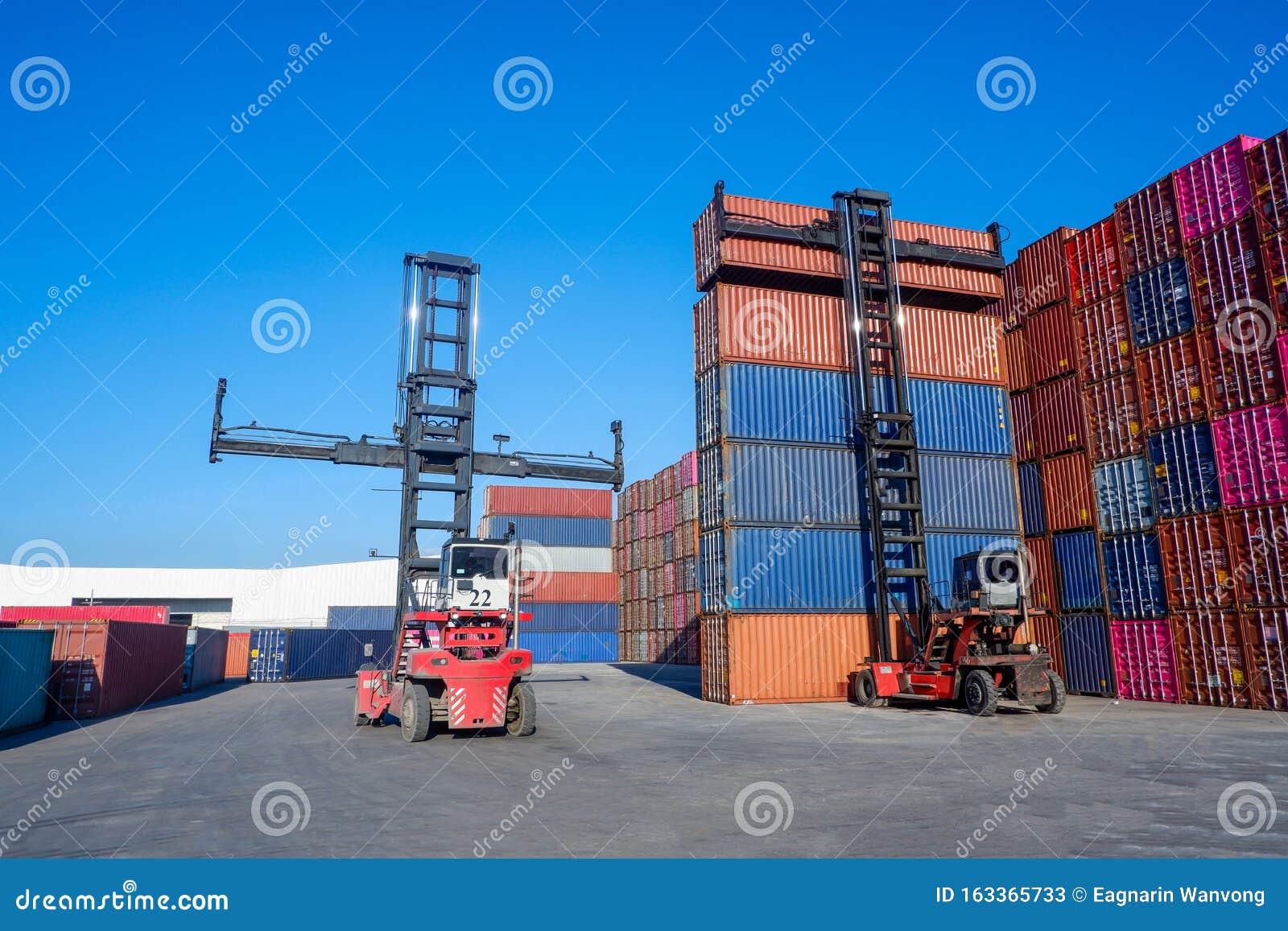 Forklift Work In The Warehouse For The Production Of Concrete Blocks ...