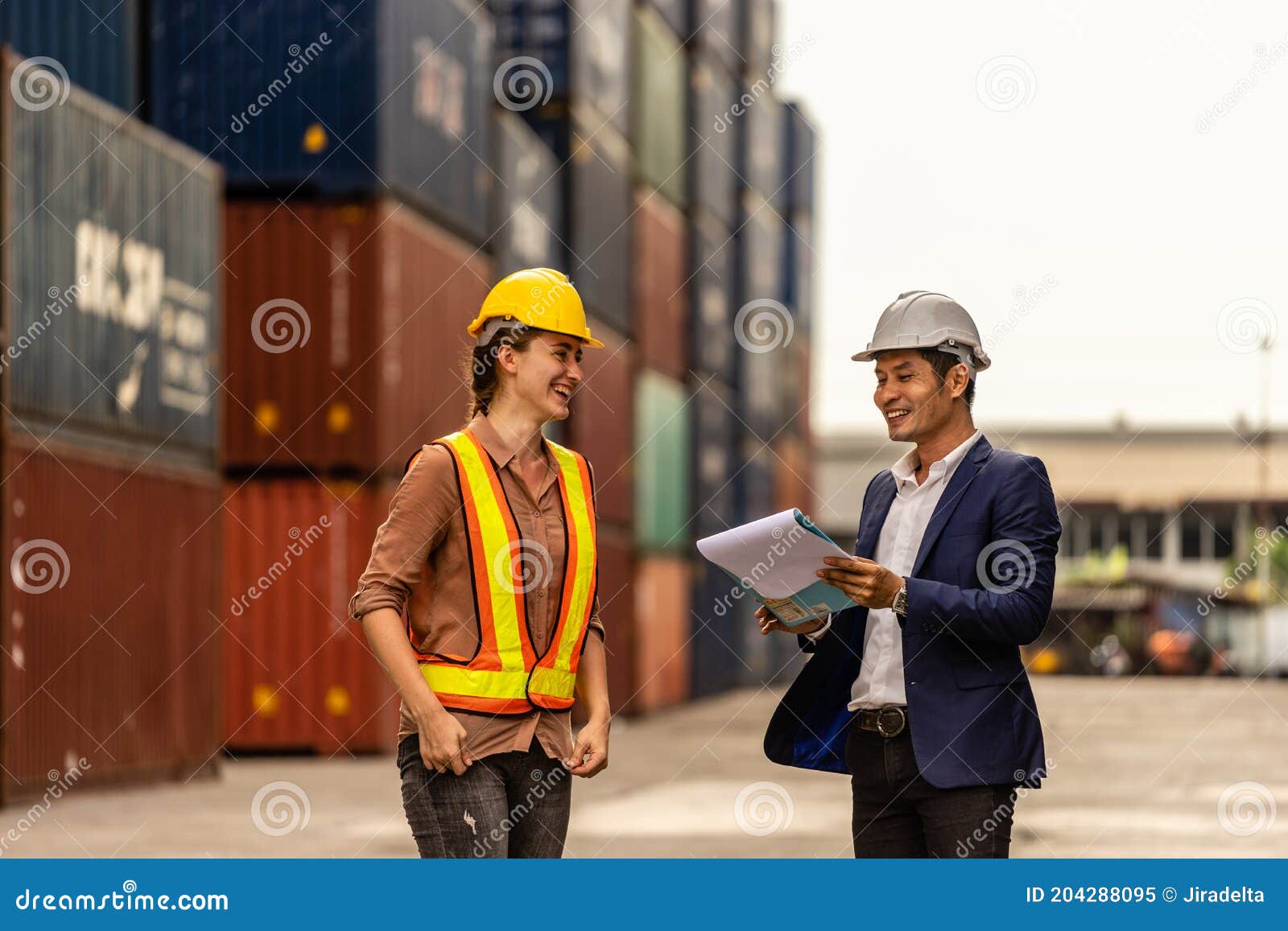 Container Yard Manager Talking To Female Foreman about Custom Document ...