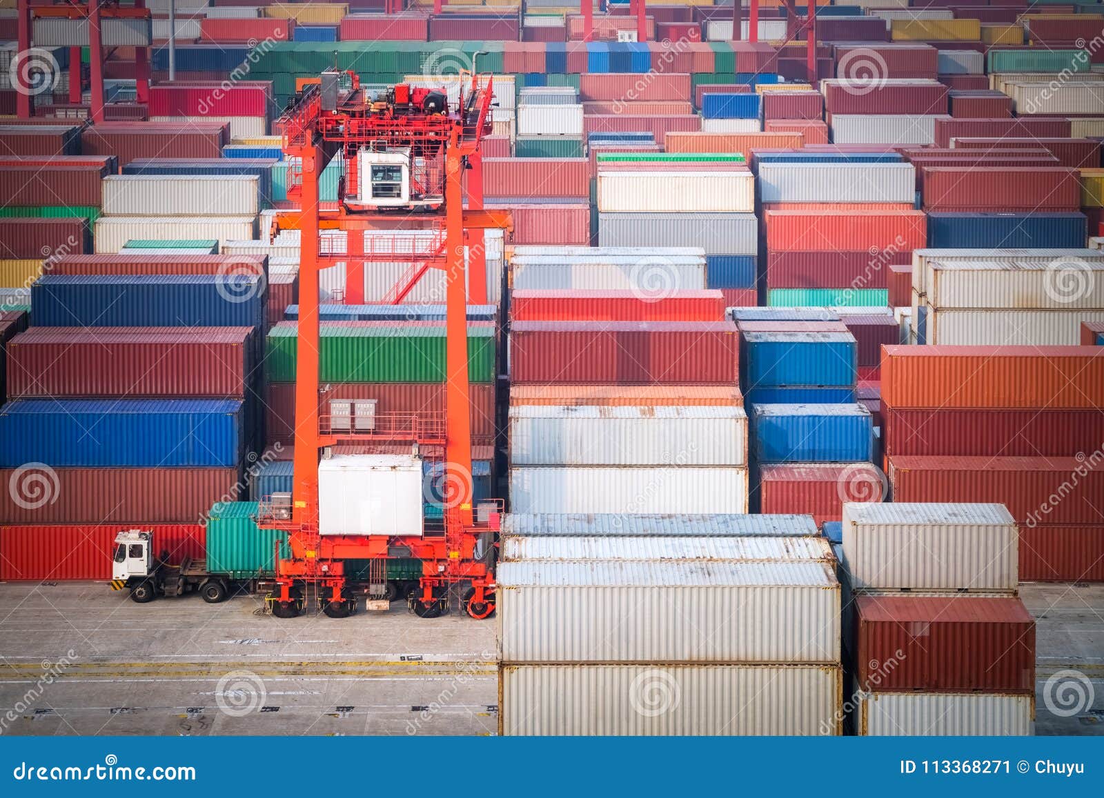 Container Yard Operation Activity, Reach Stacker Load Container Onto ...