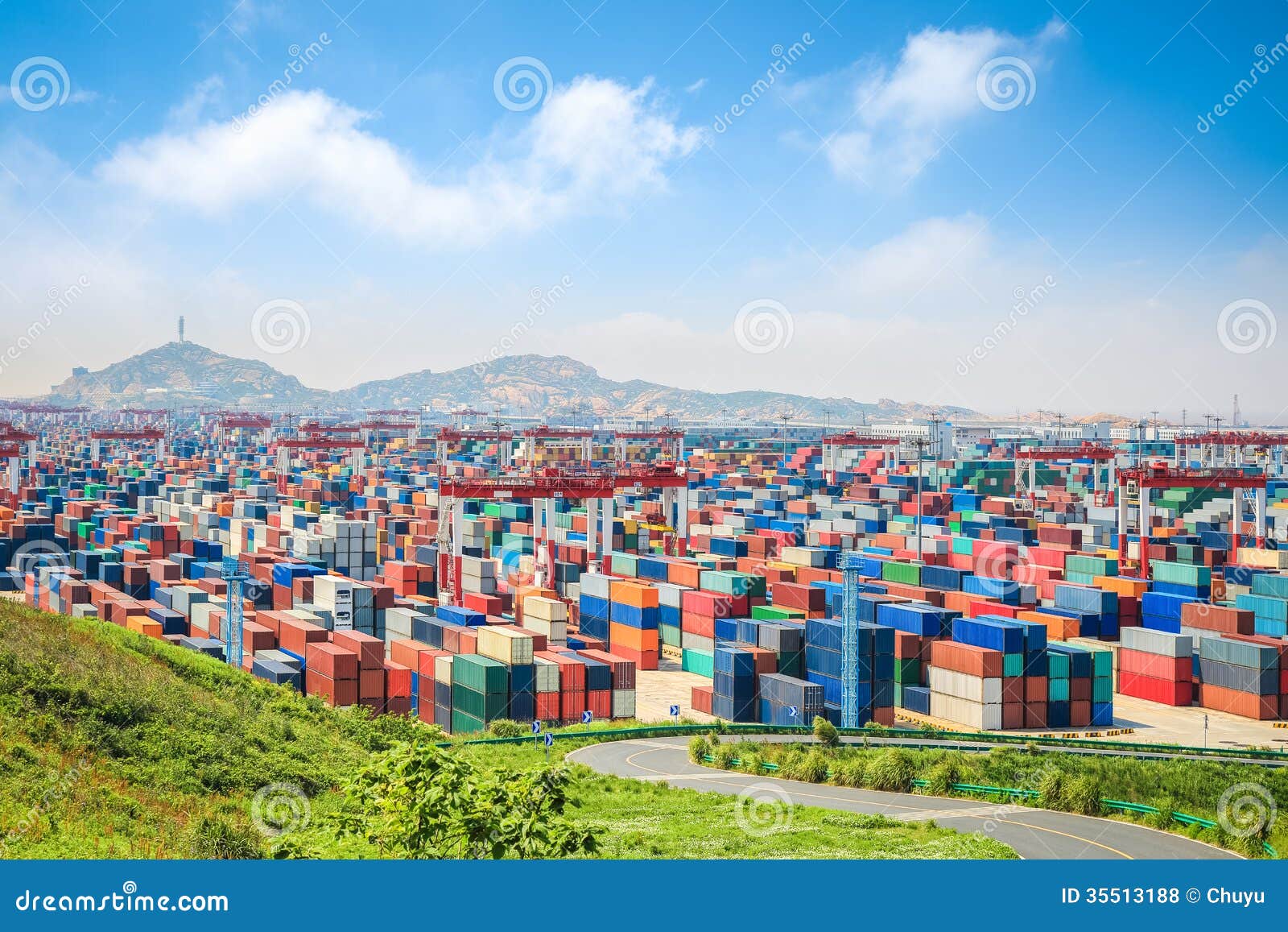 Container Yard Operation Activity, Reach Stacker Load Container Onto ...