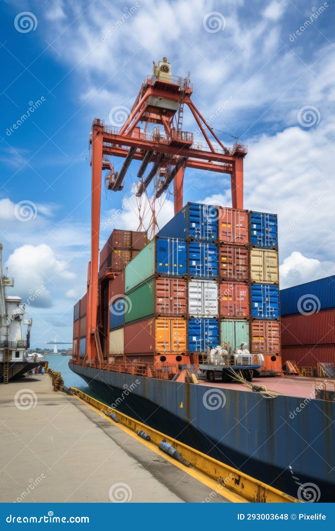 Containers Being Loaded and Unloaded from a Cargo Ship AI Generated ...