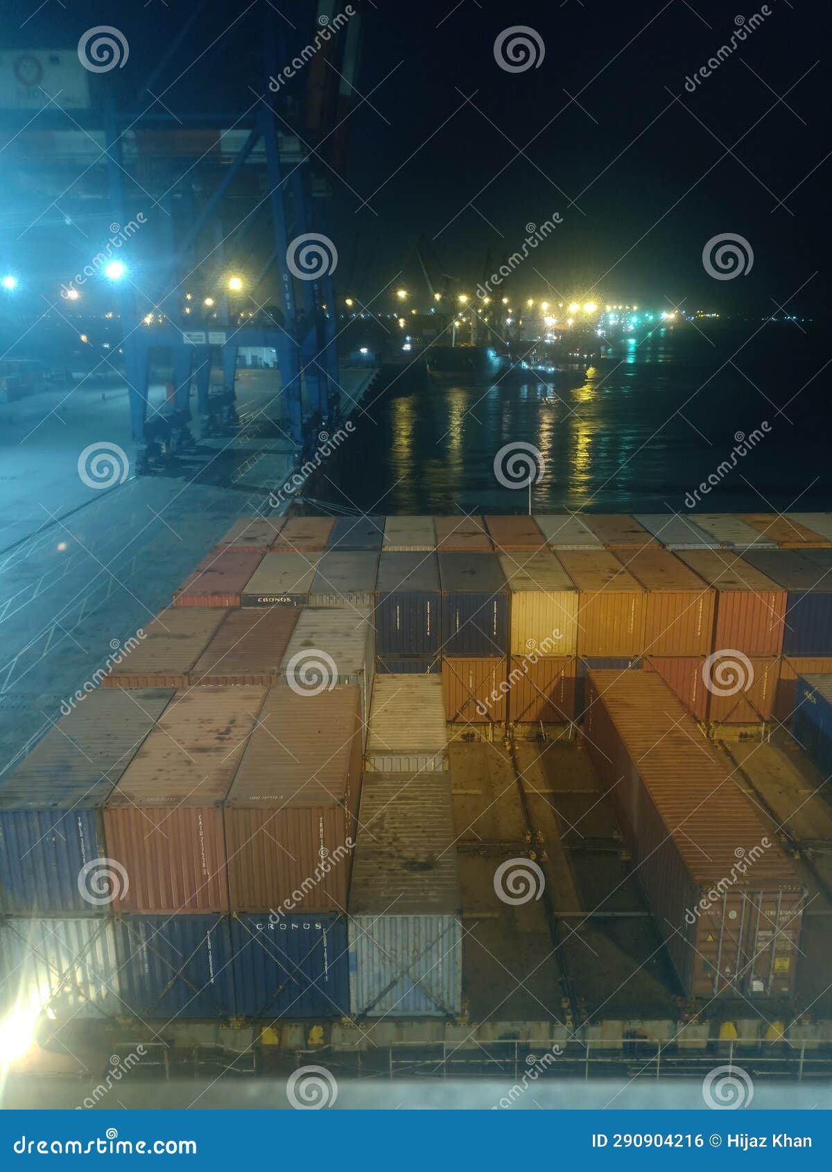 Containers Being Loading on the Container Ship during Night Stock Photo ...