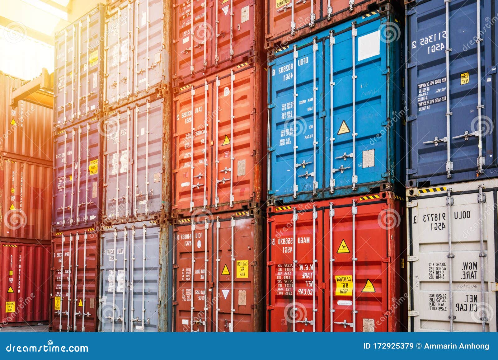 Container Loading in a Cargo Freight Ship with Industrial Crane ...