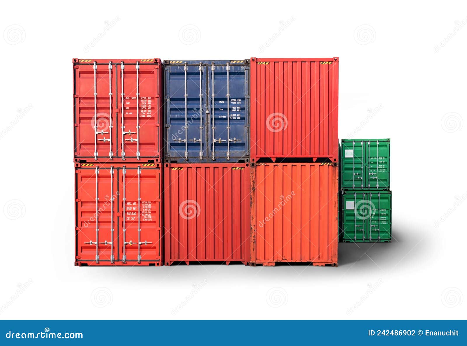 Containers Box Isolated on White Background from Cargo Freight Ship in ...
