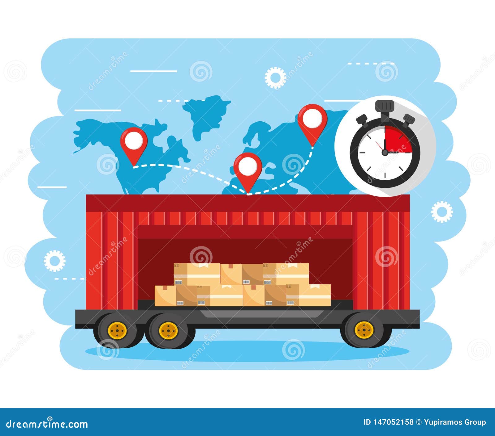 Containers with Boxes Cargo and Global Map Location Stock Vector ...