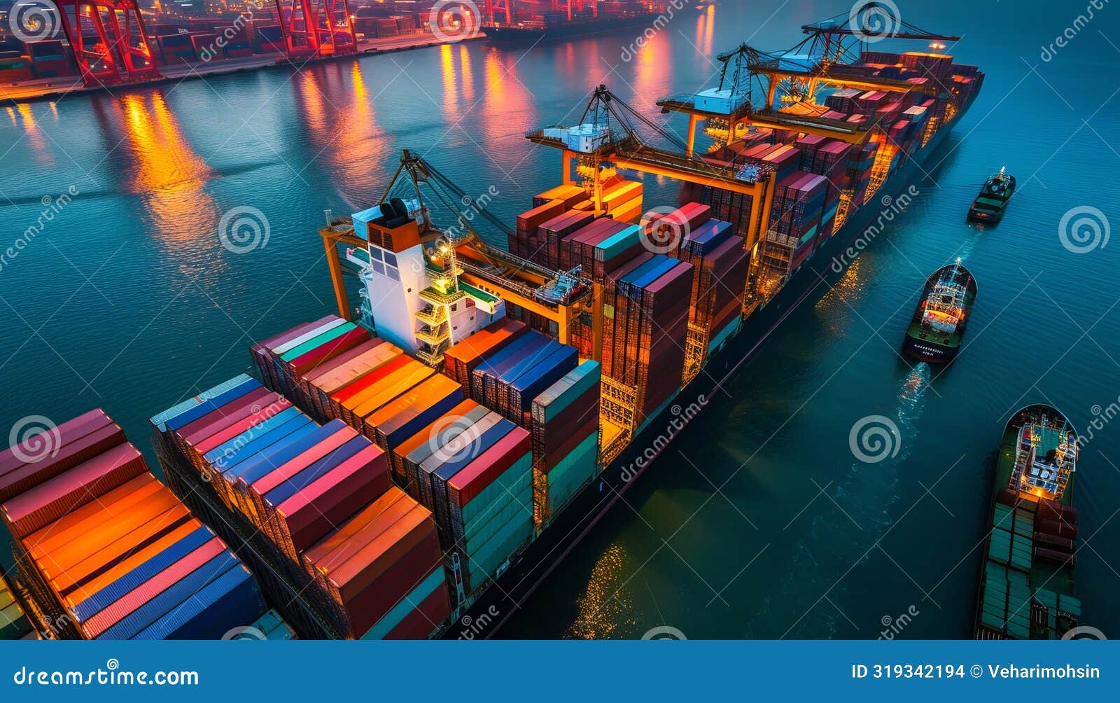 Containers Cargo Ship at Logistic Hub. Stock Illustration ...