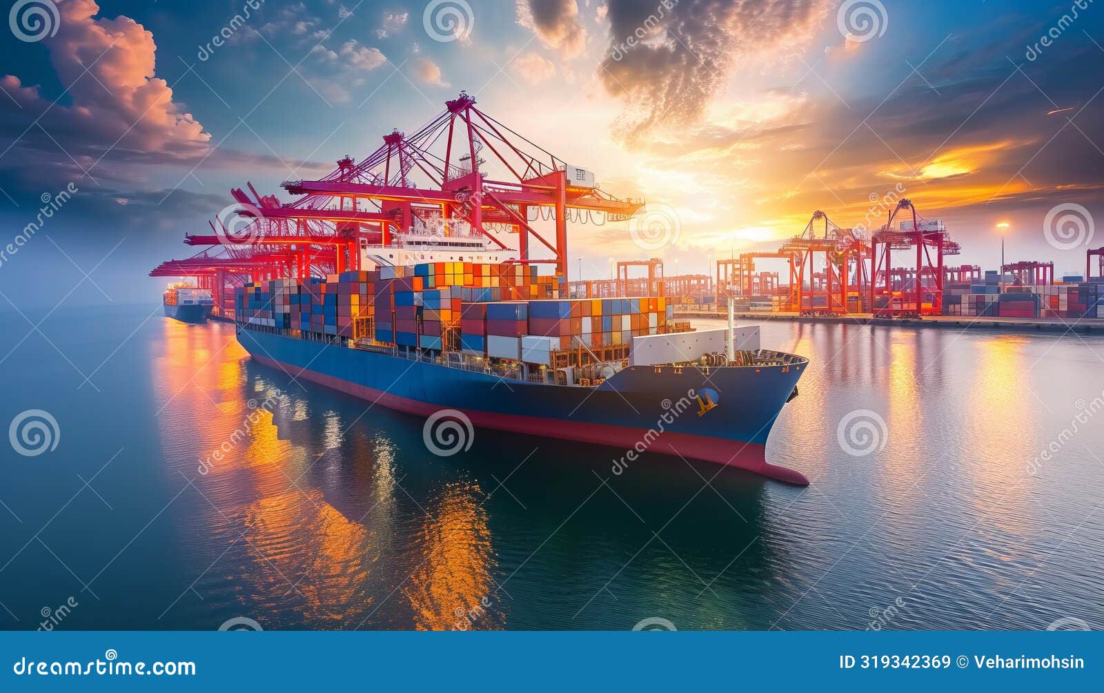 Containers Cargo Ship at Logistic Hub. Stock Illustration ...