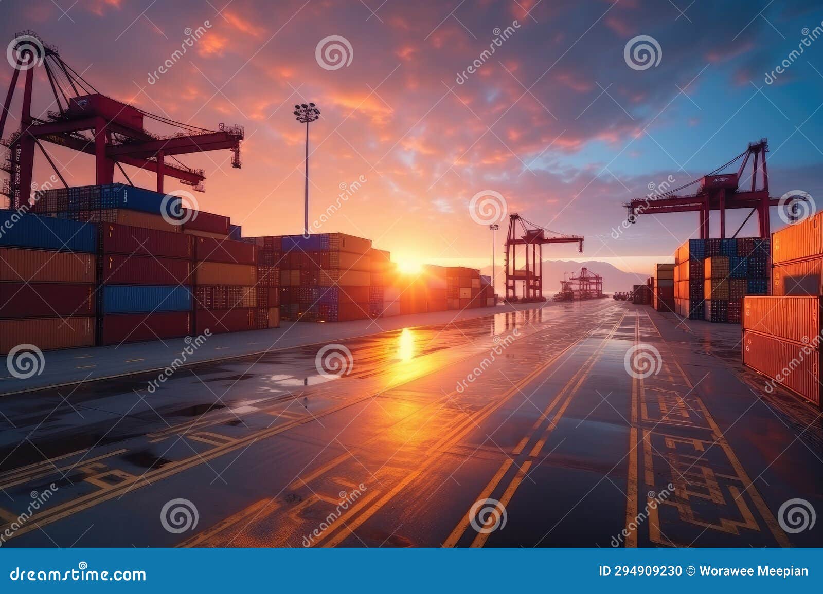 Containers Cargo Ship at Logistic Hub. Generative AI Stock Illustration ...