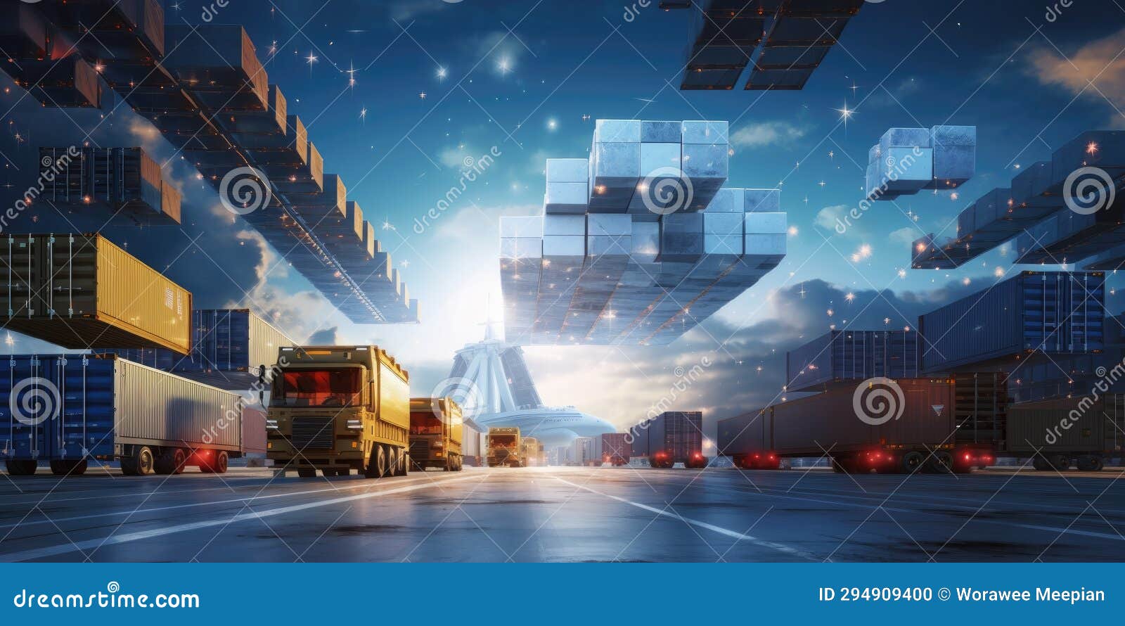 Containers Cargo Ship at Logistic Hub. Generative AI Stock Photo ...