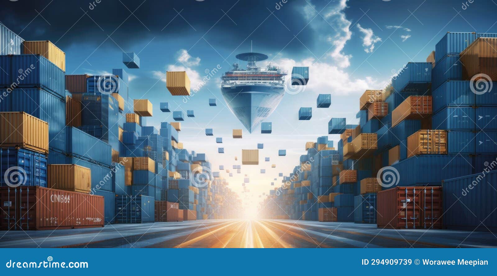 Containers Cargo Ship at Logistic Hub. Generative AI Stock Image ...