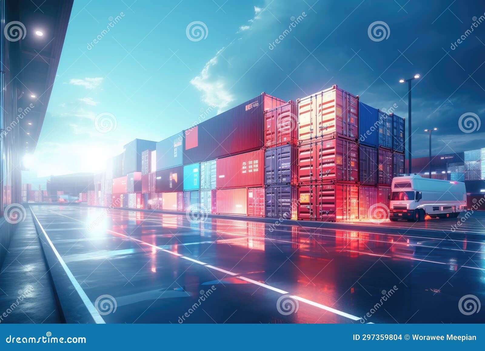 Containers Cargo Ship at Logistic Hub. Generative AI Stock Photo ...