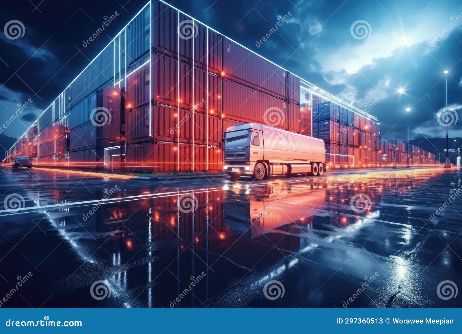 Containers Cargo Ship at Logistic Hub. Generative AI Stock Illustration ...