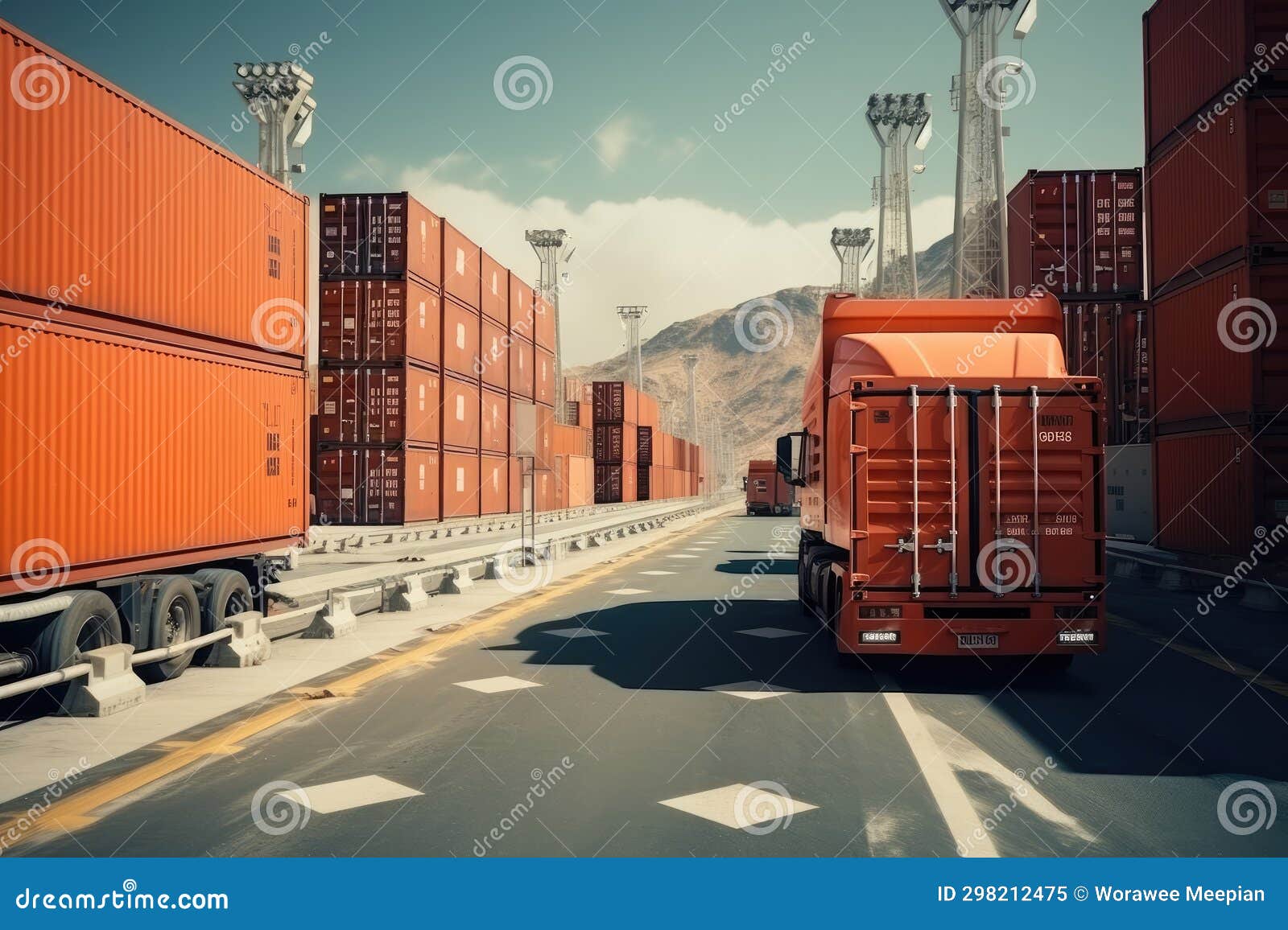 Containers Cargo Ship at Logistic Hub. Generative AI Stock Illustration ...