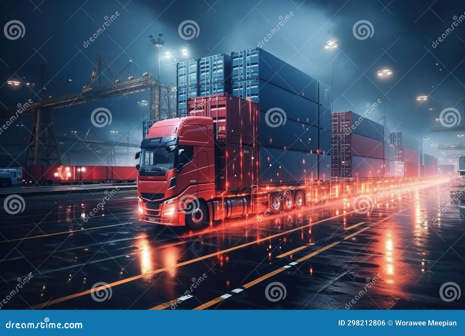 Containers Cargo Ship at Logistic Hub. Generative AI Stock Illustration ...