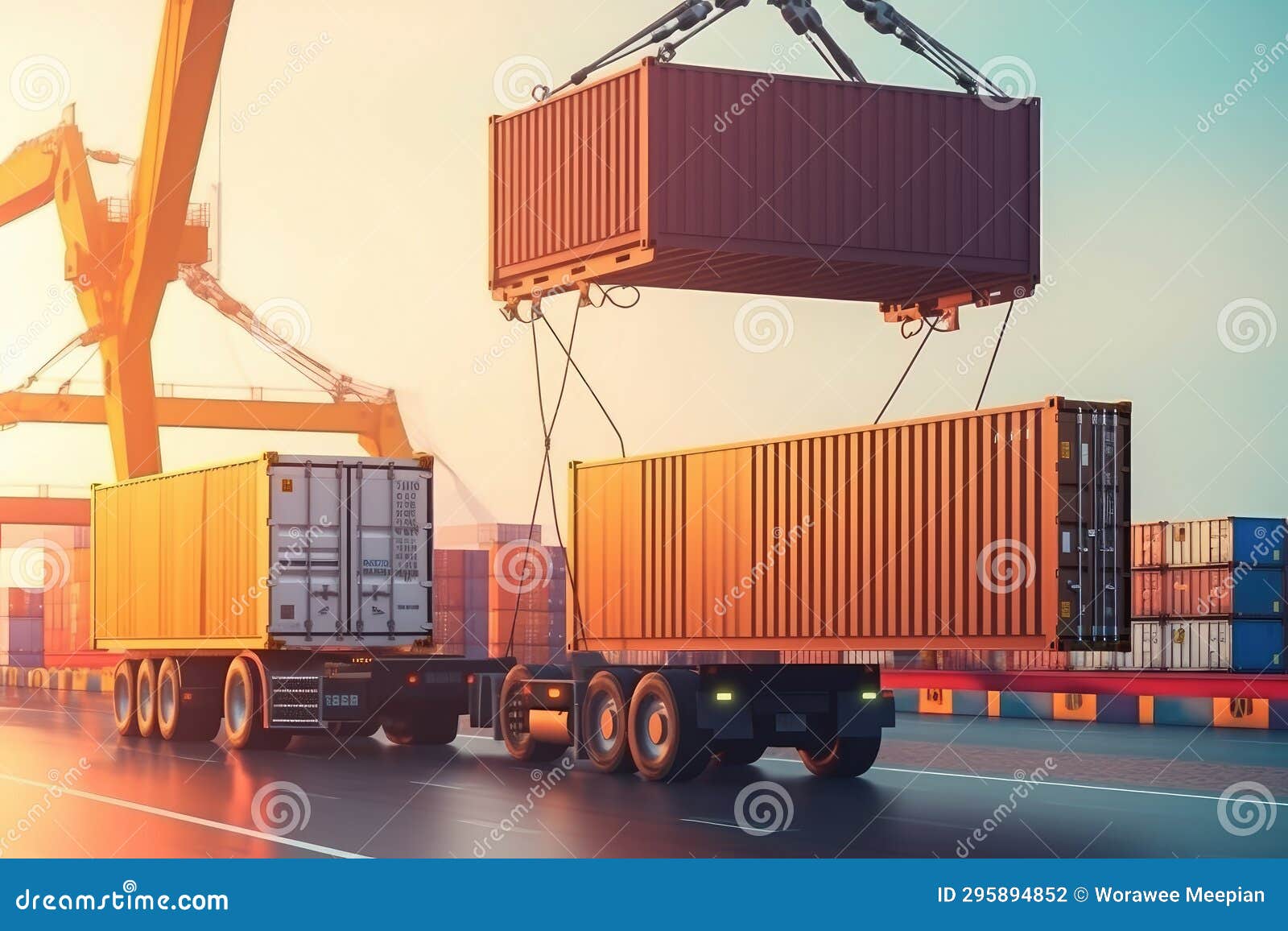 Containers Cargo Ship at Logistic Hub. Generative AI Stock Photo ...