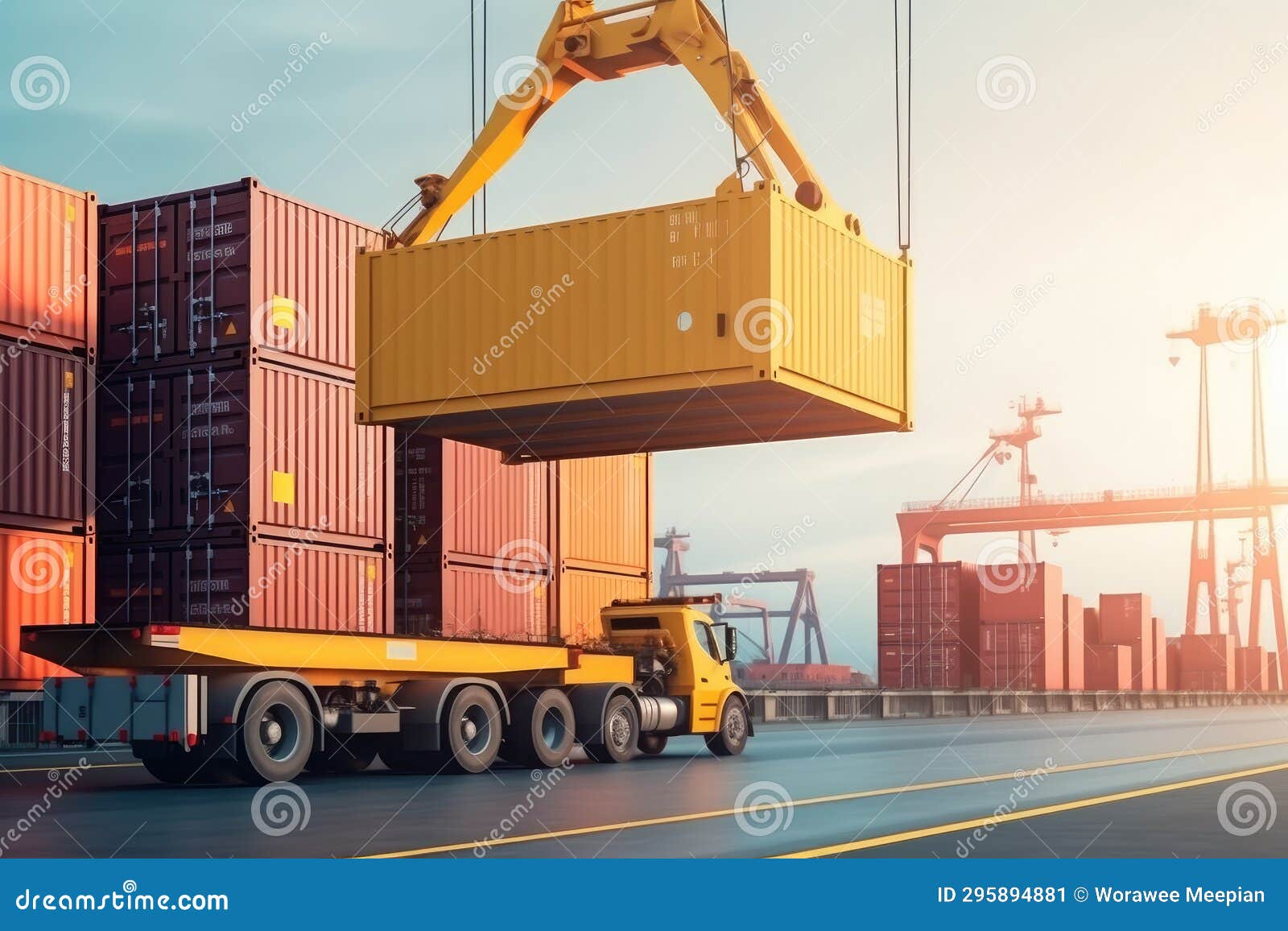 Containers Cargo Ship at Logistic Hub. Generative AI Stock Image ...