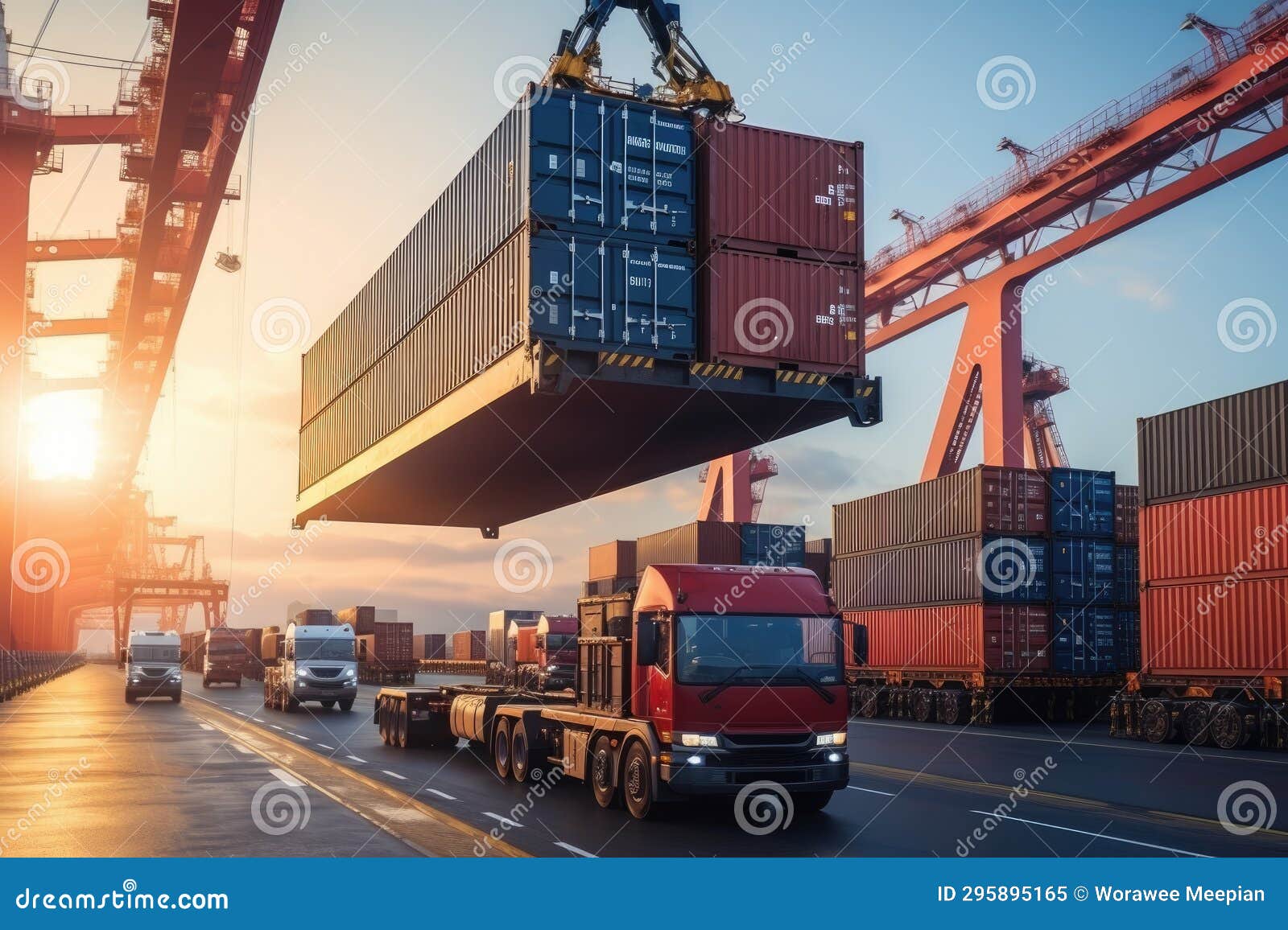 Containers Cargo Ship at Logistic Hub. Generative AI Stock Image ...