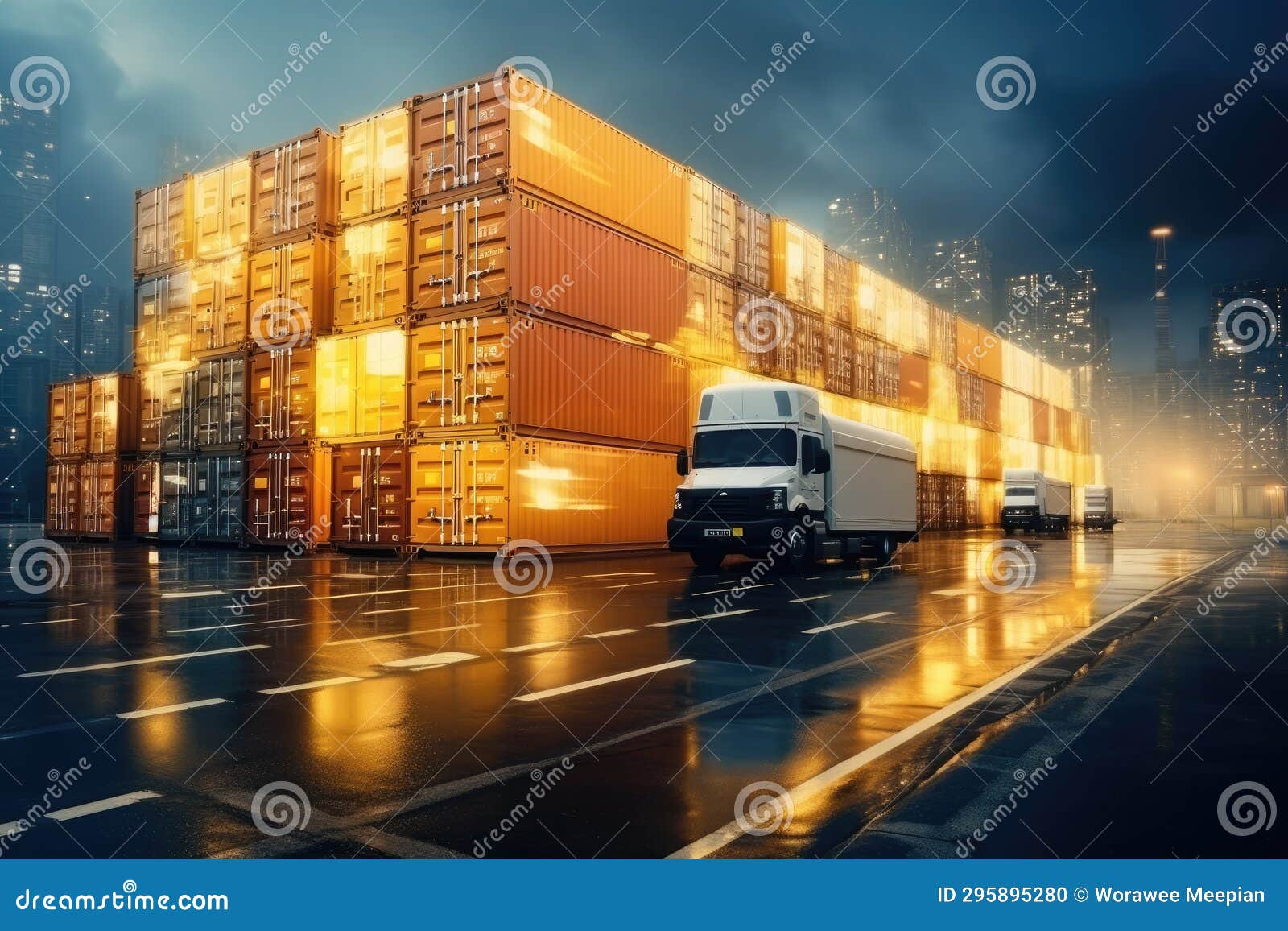 Containers Cargo Ship at Logistic Hub. Generative AI Stock Photo ...