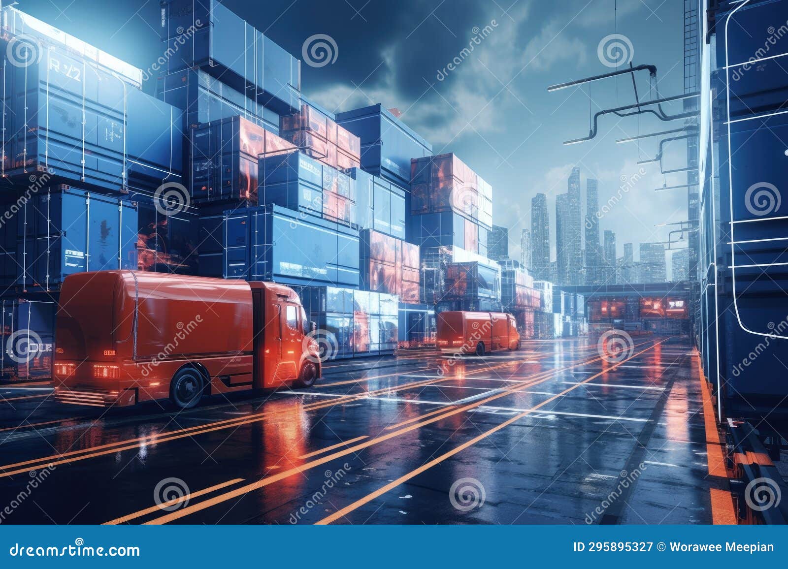 Containers Cargo Ship at Logistic Hub. Generative AI Stock Image ...