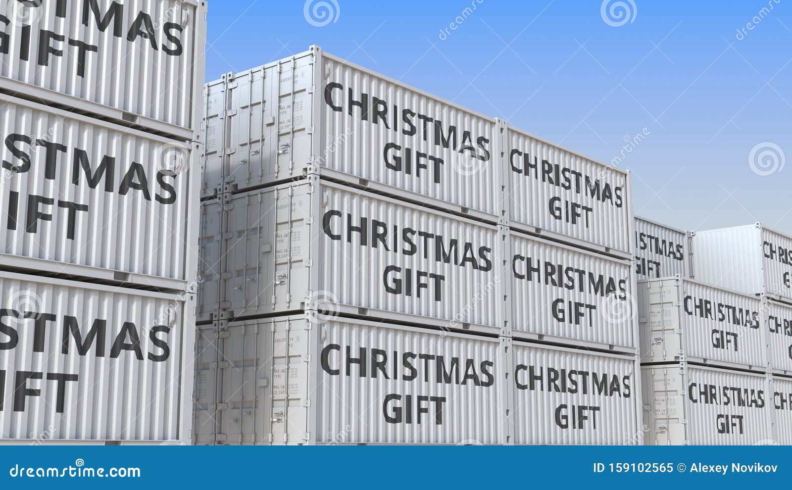Containers with CHRISTMAS GIFT Text in a Container Terminal, 3D ...