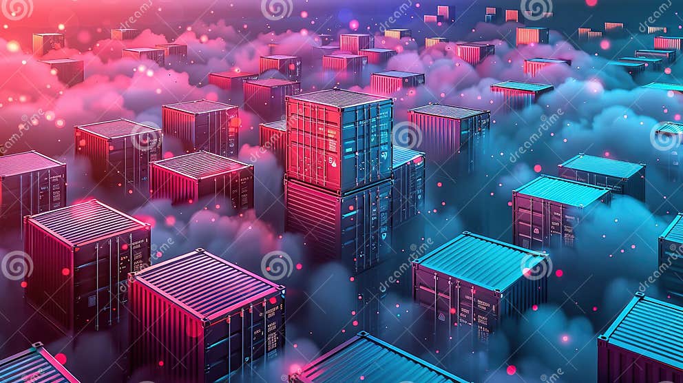 Containers in the Clouds stock illustration. Illustration of commerce - 326455784