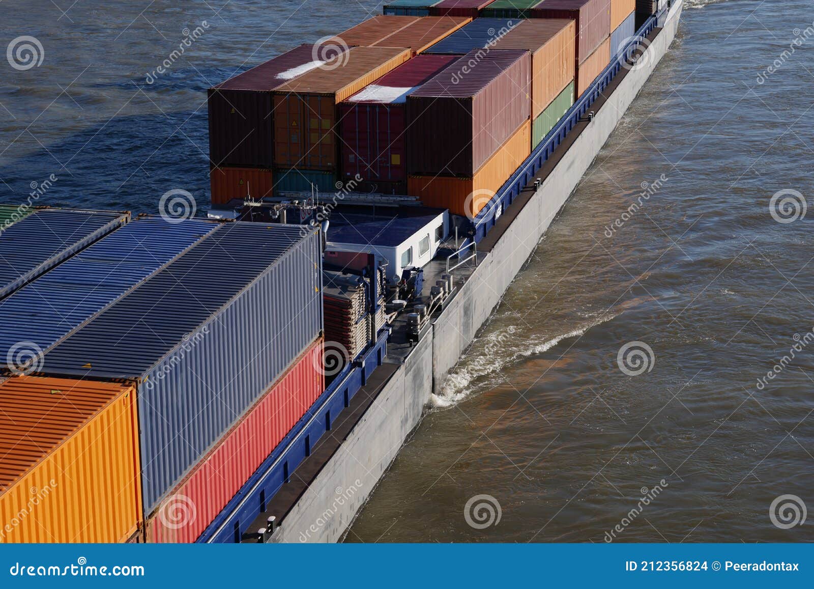 Containers on Container Ship on River. Stock Photo - Image of carrier ...